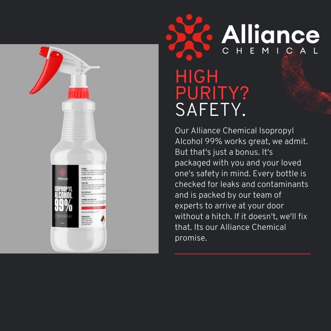 Isopropyl Alcohol 99% - 4 x 1 Quart Spray Bottles - High-Purity Concentrated Rubbing Alcohol for Effective Cleaning - Quick-Drying, Domestically Sourced IPA