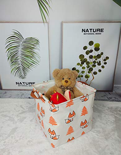 ASKETAM Square Canvas Collapsible Fabric Baby Toy Box Storage Bin Bedroom Decor Closet Kids Laundry Baskets Toy Organizer,Shelf Basket Nursery Storage,Gift Baskets(Fox Little Pine)