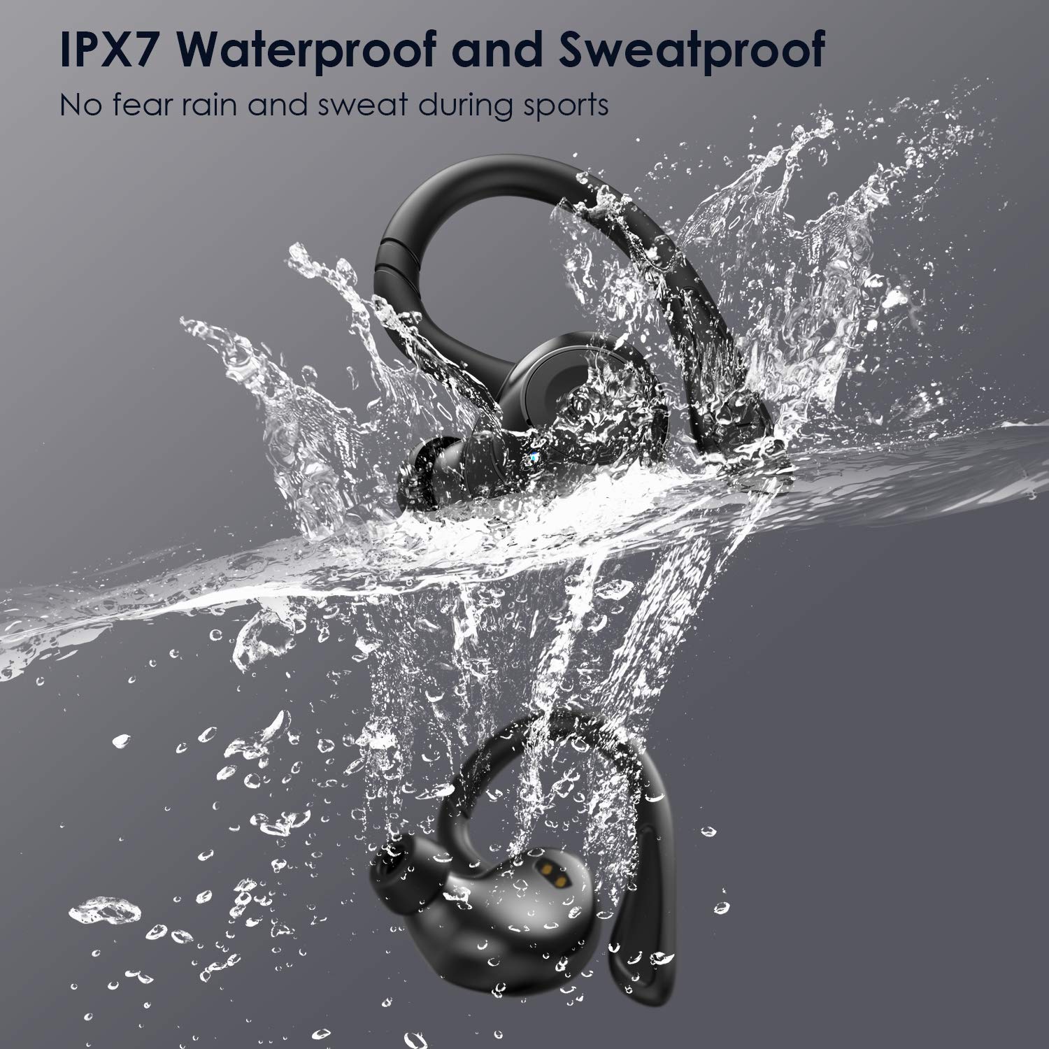 Sports Wireless Earbuds with Charging Case for 36hrs Long Playtime, True Wireless Bluetooth Headphone with Over-Ear Earhooks for Running, Rope Skipping, Yoga, IPX7 Waterproof, Deep Bass Earphone