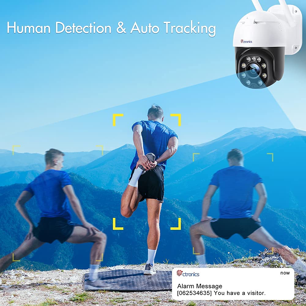 Ctronics 3G/4G LTE No WiFi Security Outdoor Camera with 30m Color Night Vision, 1080P PTZ 360° Digital Zoom Surveillance Camera Auto Tracking Human Detection Two-Way Audio IP66, SIM Card Included