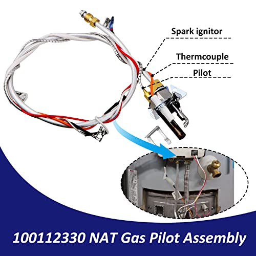 100112330 Water Heater Pilot Assembly, Replacement for 9007876 9007877 Thermopile Nat Gas Assembly Compatible with Whirlpool, A.O.Smith, Kenmore, American Water Heater Replace for 300 301 Series