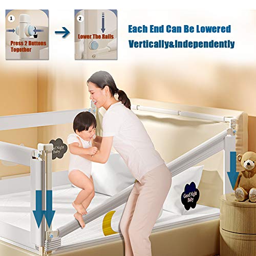 Bed Rail for Toddlers, 60’’70’’75“78’’86’’ Extra Long Baby Bed Rail Guard Lifting Vertically, 1 Side of Free-Tool Assembled Bed Rail Guard for Toddlers Fit Queen Bed, King Bed (75 Inch, Grey Moon)