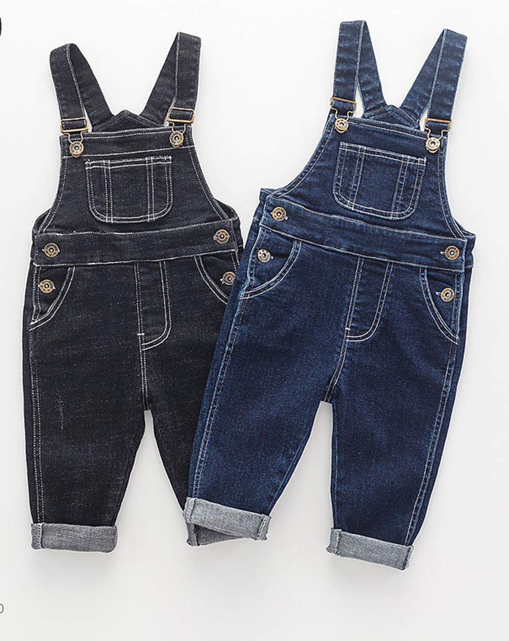 KIDSCOOL SPACE Baby & Little Boys/Girls Denim Overalls,Jean Workwear,Deep Blue,18-24 Months
