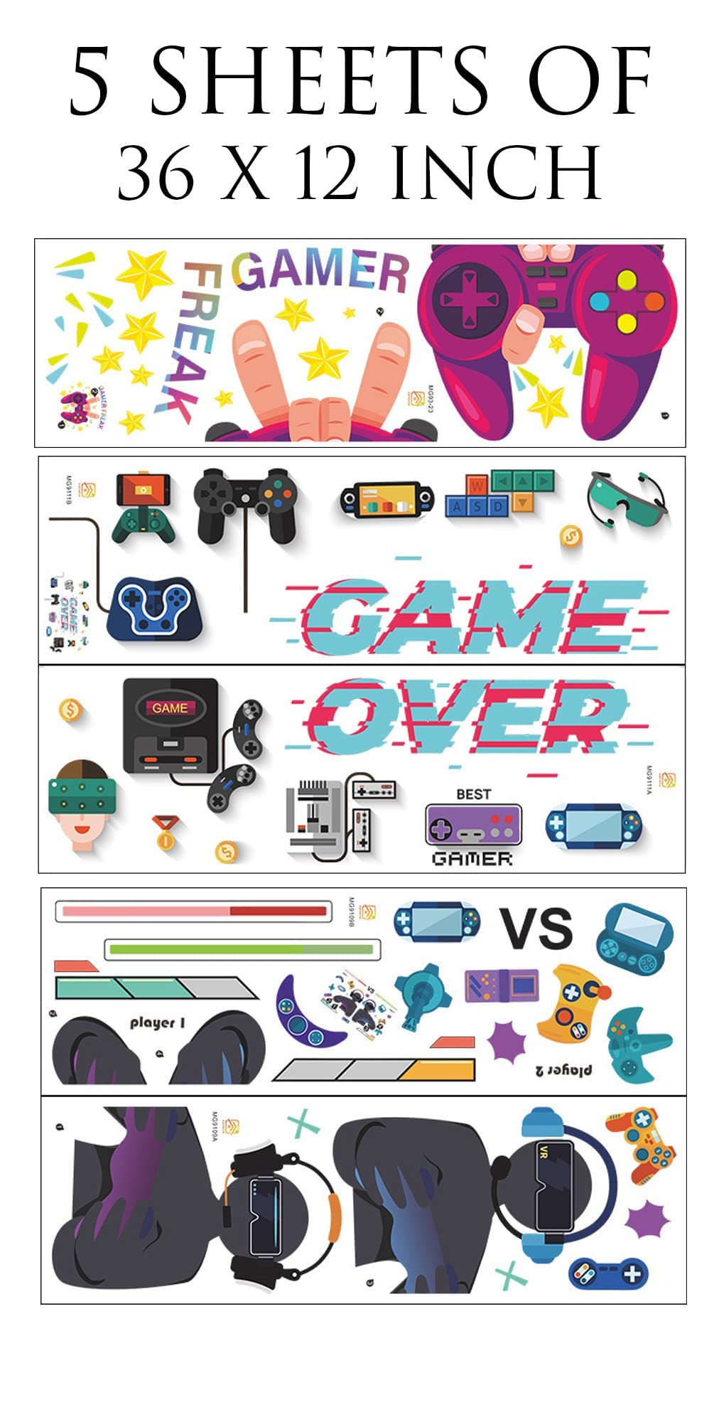 DEKOSH Gaming Room Decor Full Set for Boys | Gamer Wall Art Bundle with 35 Gaming Decorative Stickers for Boys Bedroom Decor