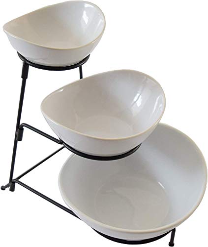 3 Tier Oval Chip and Dip Bowl Set Party Food Server Display Set Tiered Snack Server with Metal Rack