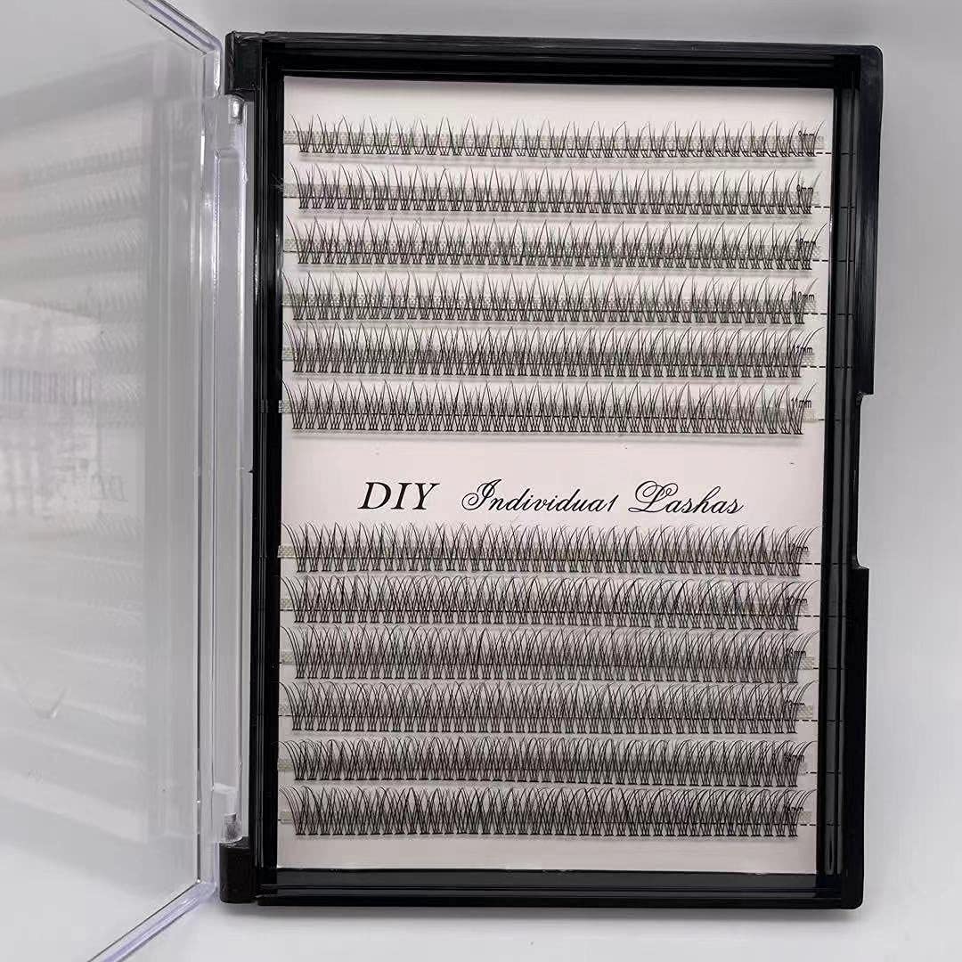 IECILI Individual Lashes/Lash Clusters 480pcs 8-14mm Cluster Eyelash Extensions /12 Roots/C Curl /0.07mm Cluster Lashes/Faux Mink Lash Extensions (C Curl, Fishtail Lashes-0.07mm)