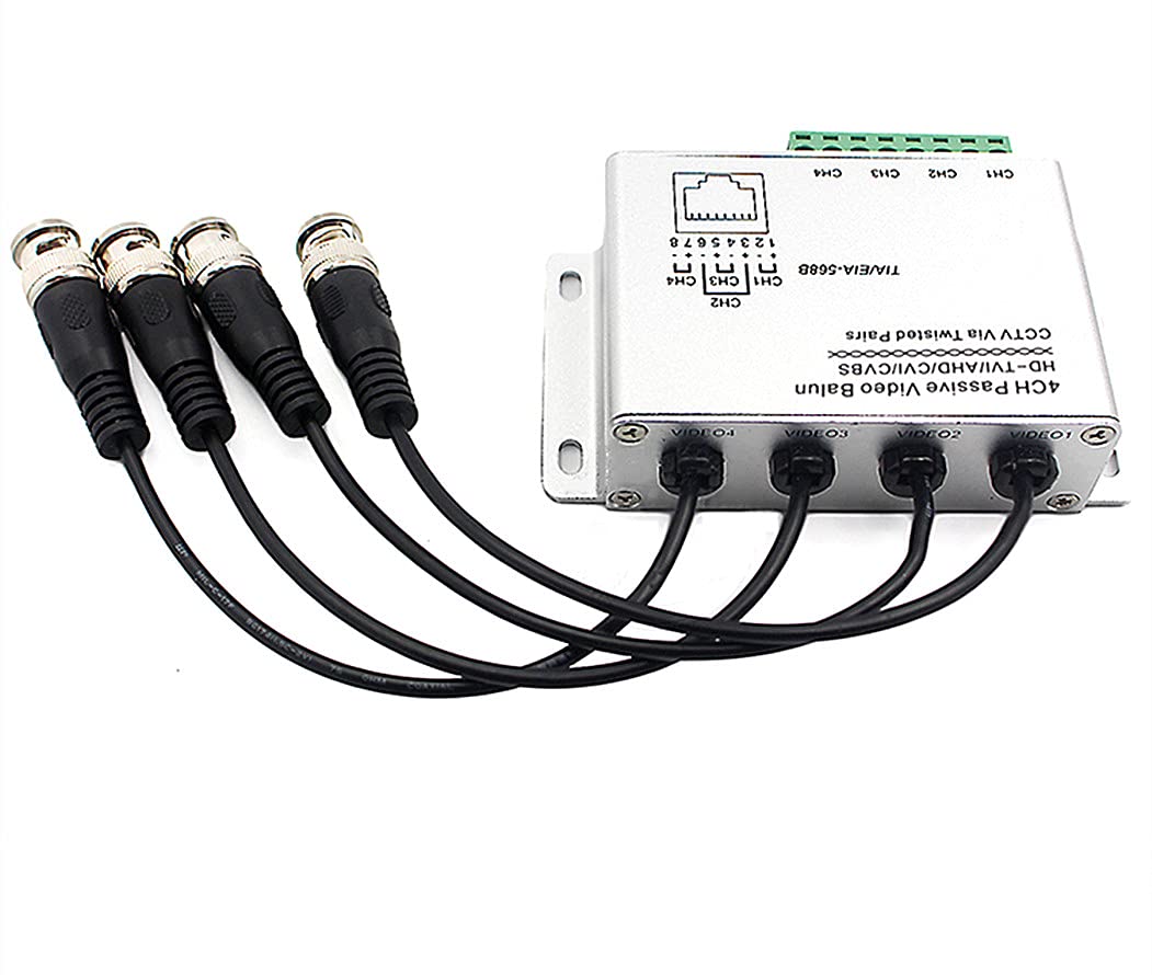 BeElion 4-CH Passive Video Balun HD Transceiver with BNC Connector Cable,BNC to Cat5/5E/6 RJ45(T568B) UTP Cable Converter for 720P/1080P HD-CVI/TVI/AHD CCTV Camera