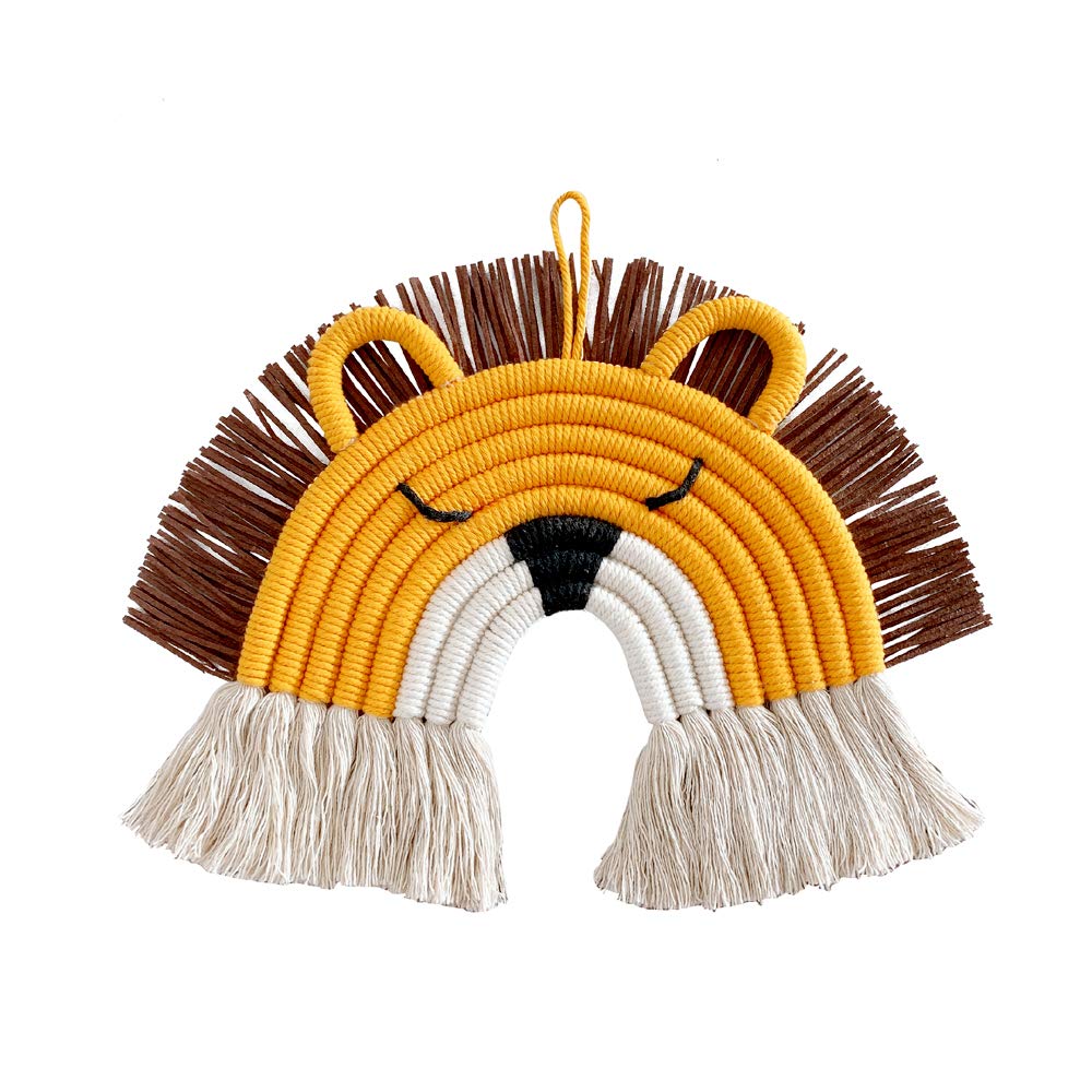 ZOONAI Deer Lion Wall Décor Handmade Weaving Ornament Modern Home Decoration Accessories Hanging Pendant for Party Baby Shower Bedroom Nursery Baby Kids Rooms (Lion)