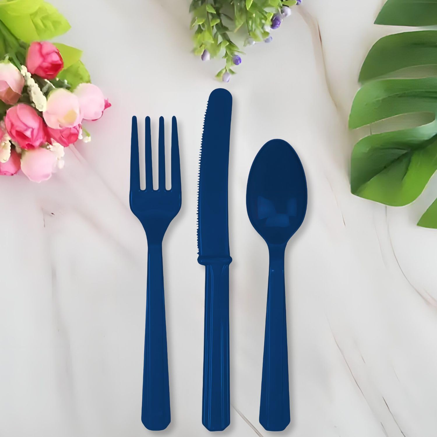Assorted Navy Blue Plastic Cutlery (Pack of 24) - Elegant, Durable & Disposable Party Supplies for Every Occasion