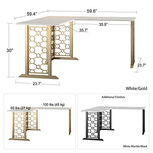 CosmoLiving by Cosmopolitan Ella L, White Marble/Black Desk