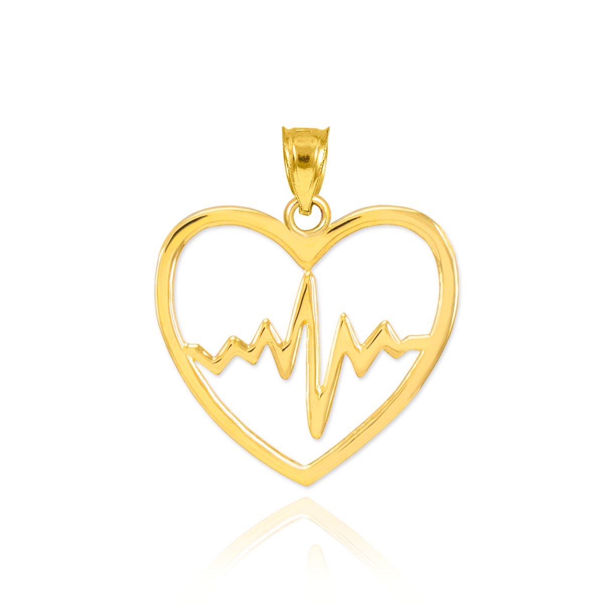 10k Yellow Gold Lifeline Pulse Heartbeat Open Heart Charm Pendant