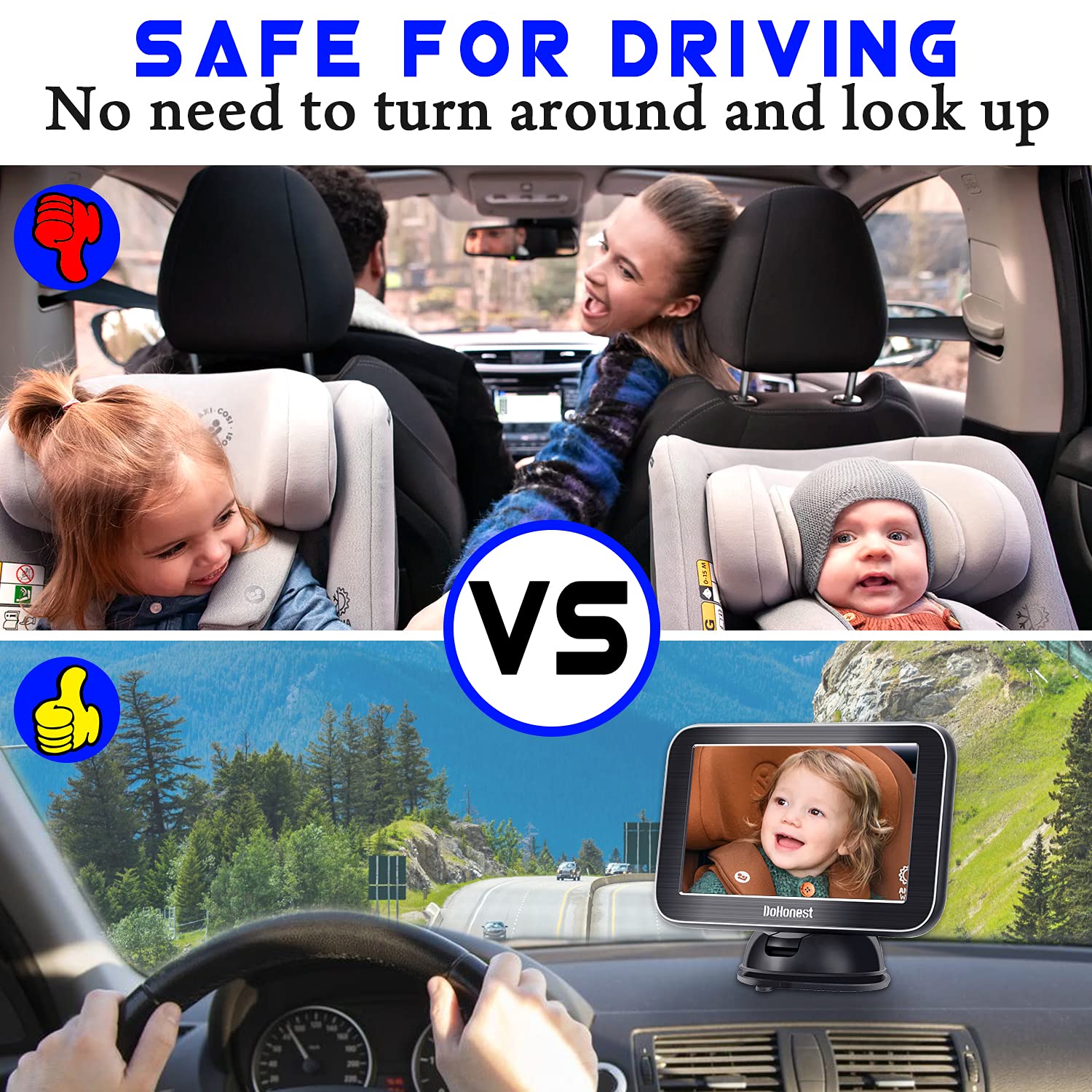 DoHonest Baby Car Mirror HD 1080P 5'' Monitor Infrared Night Vision Back Seat Infant Camera Rear Facing Carseat Wide View S04