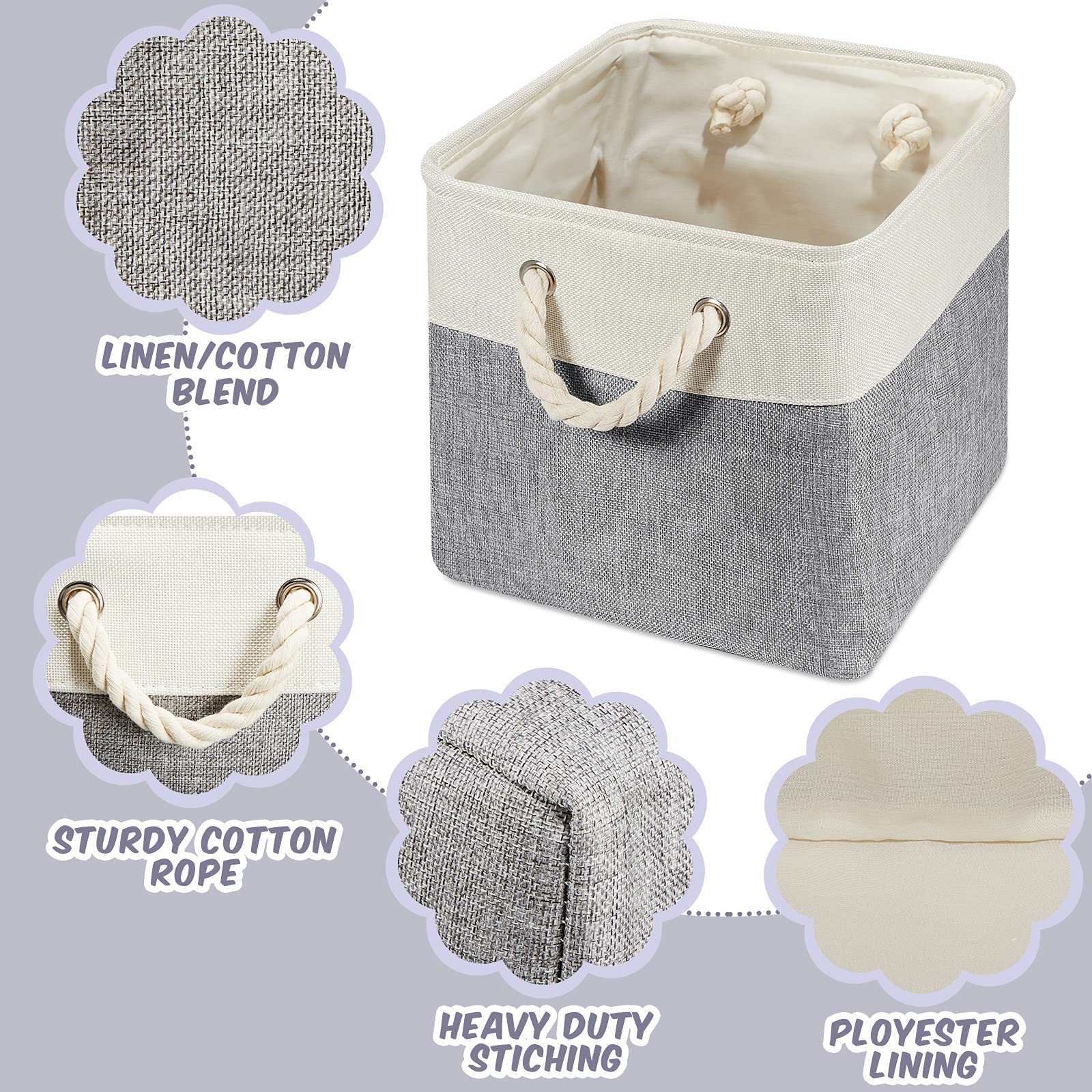 12 Pieces Cube Storage Bins Small Foldable Storage Cube Baskets with Sturdy Carry Handles Multipurpose Storage Cube Baskets Organizer Bin for Home, Office, Nursery (Gray and White,11 x 11 Inch)