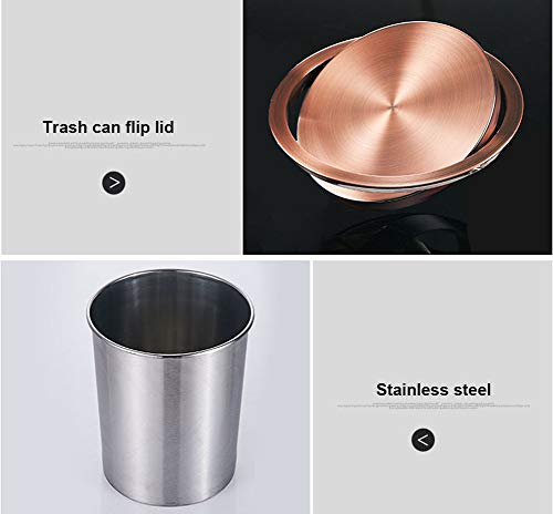 Built-in Countertop Kitchen Trash Cans Trash Bin Waste Chute - Stainless Steel Balance Swing Flap Lid - Round Recessed Garbage Can,Silver