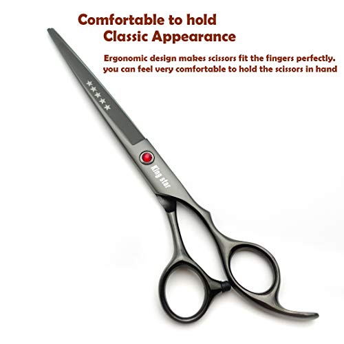 7.0in Titanium Black Professional Pet Grooming Scissors Set,Straight & Thinning & Curved Scissors 4pcs Set for Dog Grooming,(Black)