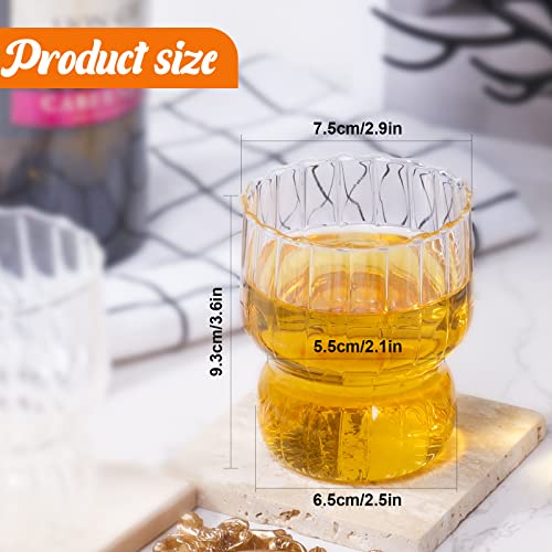2 Pcs Ripple Drinking Glasses Set - 8.8 oz Modern Kitchen Vintage Wavy Drinking Glasses- Unique Origami Ribbed Glassware For Weddings, Cocktails, Glass Cup Coffee Mug (Ripple)