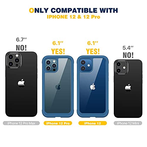 Diaclara Designed for iPhone 12/12 Pro Case, Full Body Rugged Case with Built-in Touch Sensitive Anti-Scratch Screen Protector, Soft TPU Bumper Case for iPhone 12/12 Pro 6.1" (Blue and Clear)