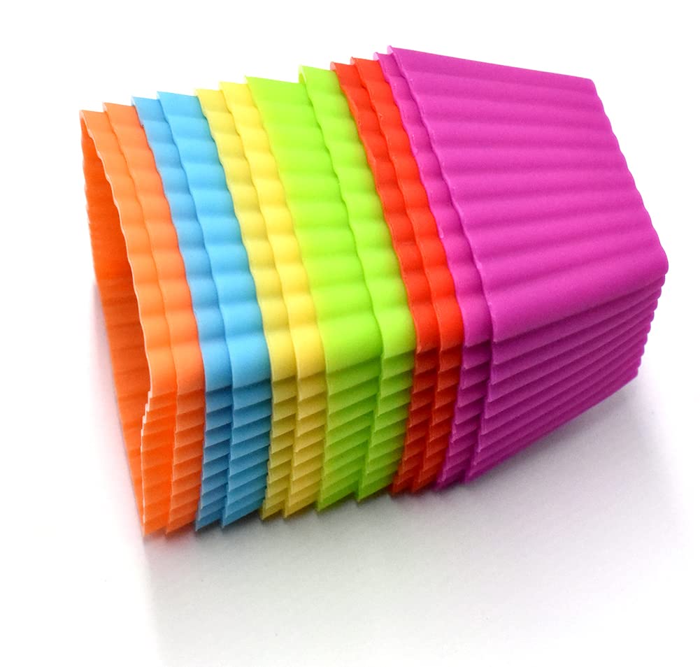 12PCS Silicone Mini Reusable Muffin Baking Cup Small Cupcake Holders Random Color Silicone Cupcake Liners Pastry Dessert Cups Nonstick Liner Molds for Making Muffin Chocolate Bread(Square)