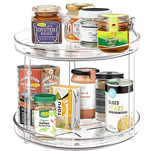 2 Tier Lazy Susan Bathroom Organizer Countertop,10.6inch Perfume Tray Makeup Skincare Organizers, Lazy Susan Turntable for Cabinet, Bathroom, Medicine Cabinet Organizer Spice Rack Organizer -Clear