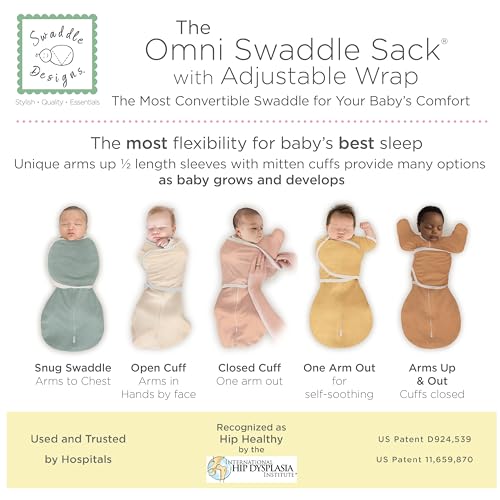 SwaddleDesigns Omni Swaddle Sack® Arms Up Half-Length Sleeves & Mitten Cuffs, Easy Swaddle Transition, Hedgehogs, 0-3 Month