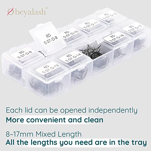 1000 Pcs Premade Fans Eyelash Extensions 3D - 8D 8-15mm Mixed 10 Length Premade Lash Fans Promade Fans Thin Base Pre Made Fans Lash Extensions Loose Fans Promades Eyelash Fans (8D 0.07 C 8-15 Mix)
