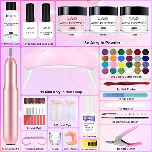Curkey Acrylic Nail Kit with Everything - 65 IN 1Acrylic Nail Kit, Nail Kit Set Professional Acrylic with Everything, Acrylic Nail Kit with Drill and U V Light, Nail Kit Nail Starter Kit for Beginners