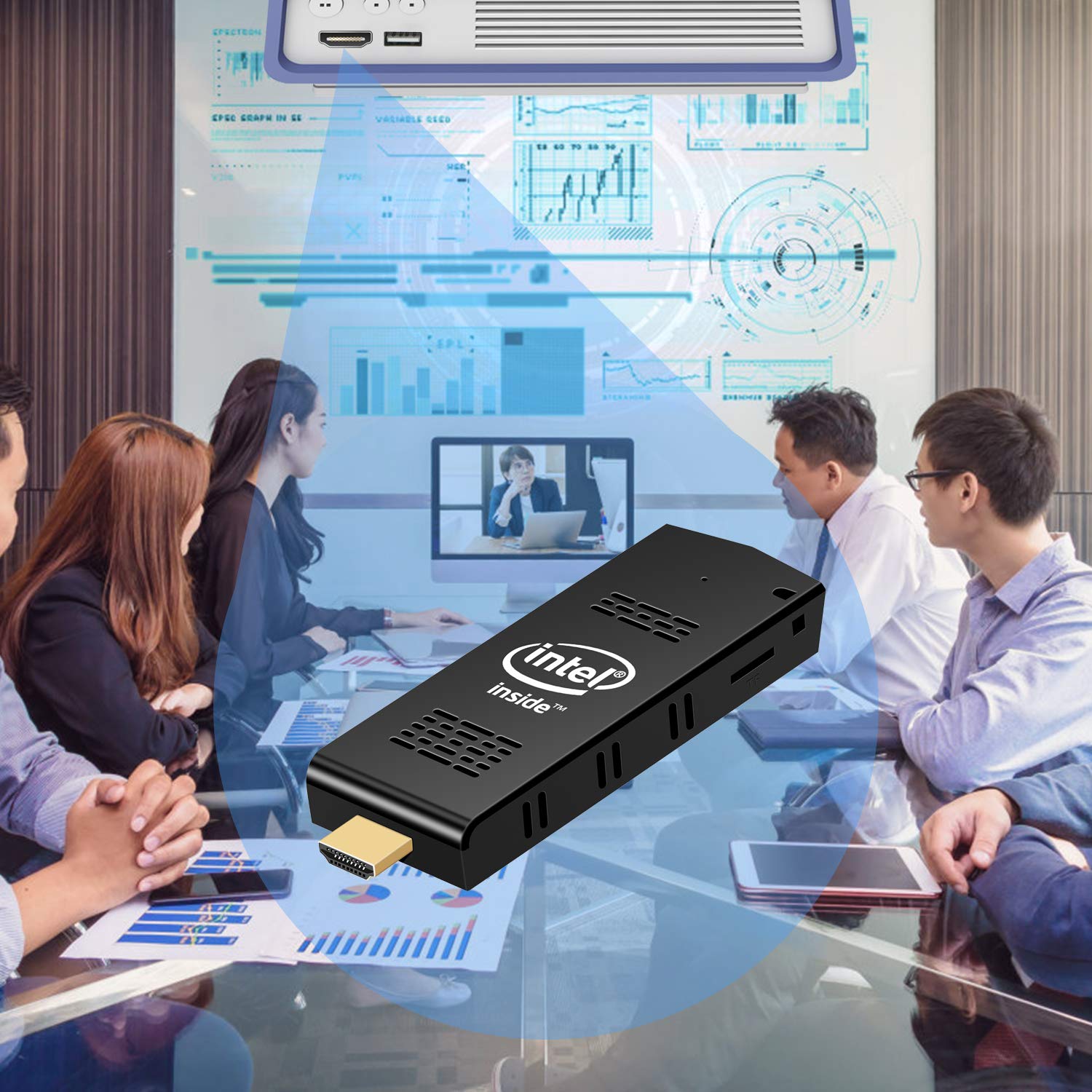 AKLWY Mini PC Stick Pocket PC with Intel Atom Z8350 & Windows 10 Pro 4GB RAM 64GB ROM Support Auto-On After Power Failure,Support 4K HD,Dual Band WiFi 2.4G/5G, BT 4.2
