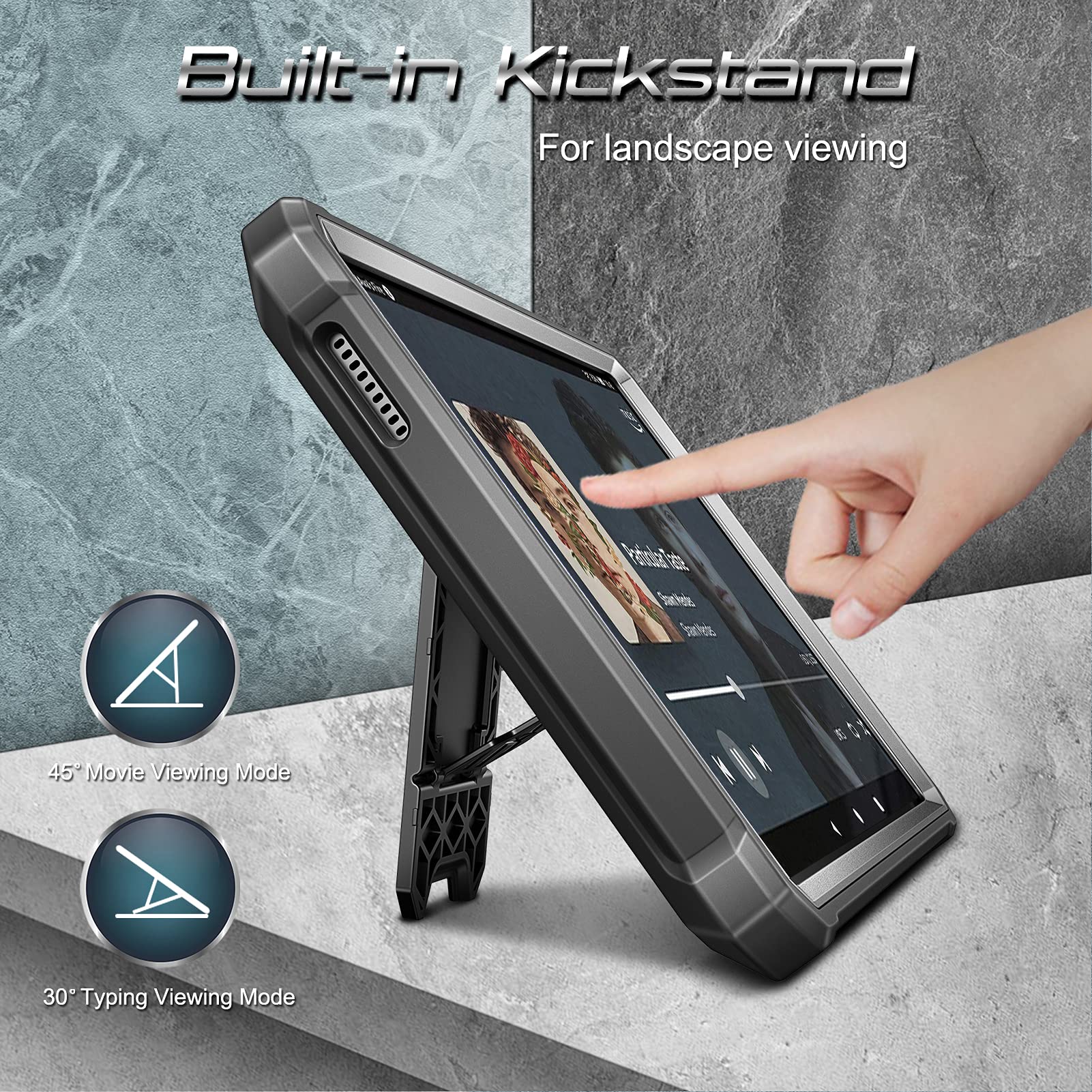 Fintie Shockproof Case for Samsung Galaxy Tab A7 Lite 8.7 Inch 2021 Model (SM-T220/T225/T227), Tuatara Rugged Unibody Hybrid Full Protective Bumper Kickstand Cover w/Built-in Screen Protector, Black
