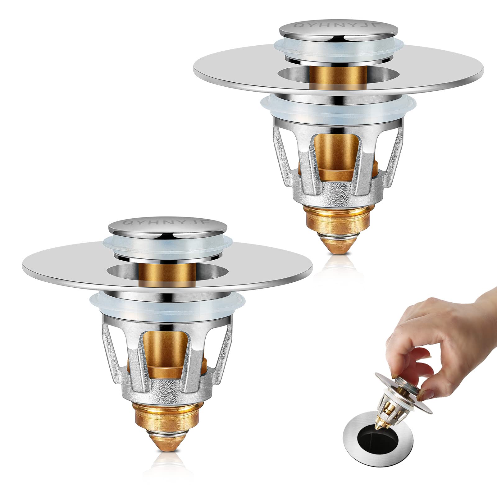 2Pcs Bathroom Sink Stoppers ďźPop Up Drain Stopper for Bathroom Sinkďźâ2-in-1 Sink Stopper & Strainer,Universal Wash Basin Sink Stopperďźfor 1.1"~1.5" Bathroom Sink DrainďźSilverďź