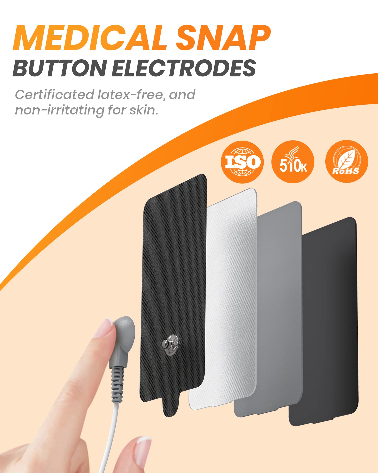 10-Pack TENS Unit Replacement Pads, 1.8"X3.8" Rectangular Snap TENS Electrode Pads with self-Adhesion for 50 Times, AVCOO Latex-Free TENS Pads Compatible with TENS EMS Devices Use 3.5mm Button Leads