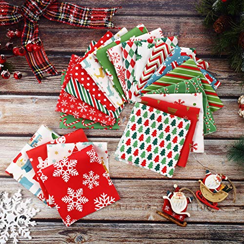 20 Pieces Christmas Cotton Fabric Bundles Sewing Square Christmas Tree Patchwork Precut Snowflake Printed Fabric Scraps for DIY Sewing Quilting Christmas Dress Apron Crafts (10 x 10 Inch)