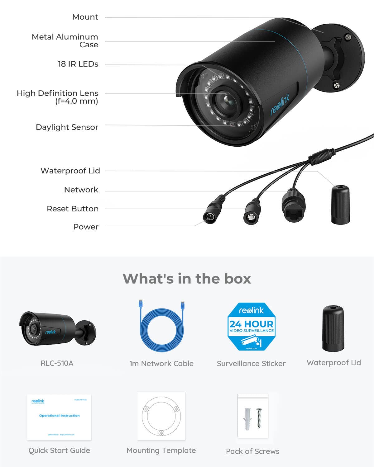 REOLINK 8CH 5MP Black Security Camera System, 8pcs Person/Vehicle Detection Smart 5MP Wired Outdoor PoE IP Cameras, 8MP 8-Channel NVR with 2TB HDD for 24/7 Recording, Bundle with RLC-510A Black