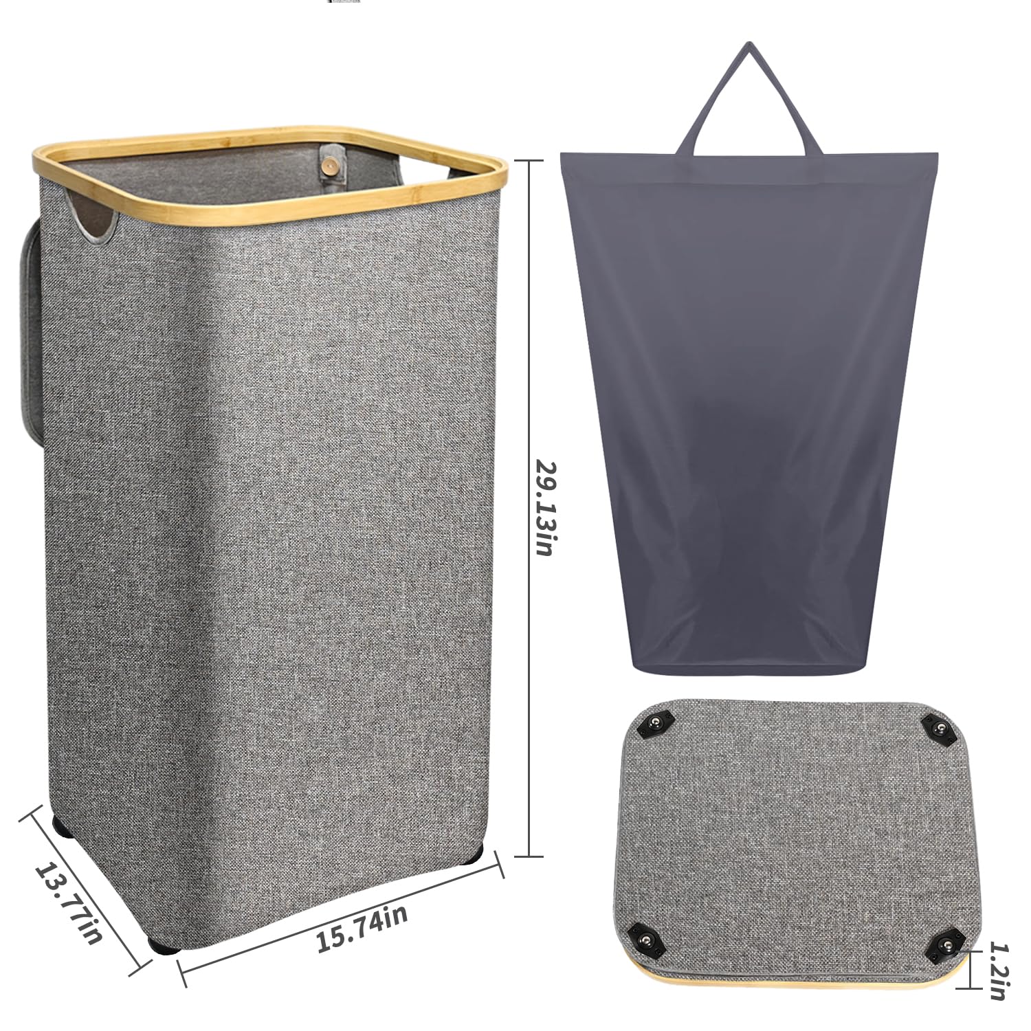 100L Rolling Laundry Basket with Wheels and Handle, Laundry Hamper with Lid and Removable Bag, Foldable Laundry Hamper on Wheels, Large Tall Laundry Basket for Bedroom, Bathroom, Laundry Room(Grey)