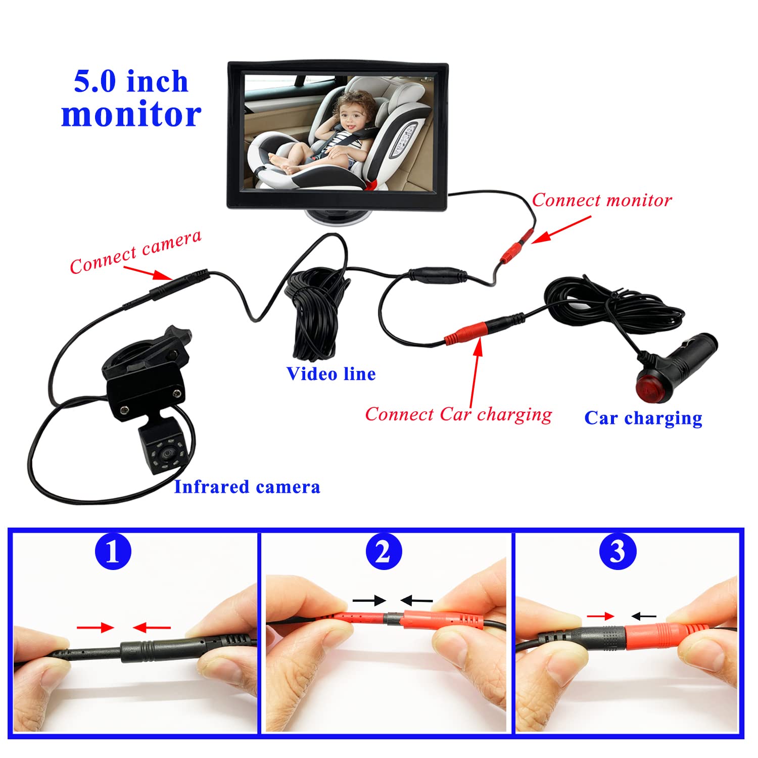 Baby Car Mirror Back Seat Baby Car Camera with HD Car Mirror Display Wide ViewEasily Observe the Baby’s Move