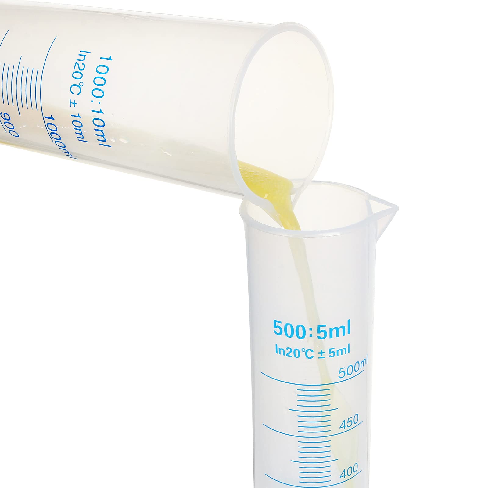 AKOLAFE 4 Pack 500ml Plastic Graduated Cylinder, Transparent Measuring Cylinder Set, Science Measuring Test Tube Flask with 2-Sided Marking & Pour Spout, for Science Projects, Laboratory Supplies