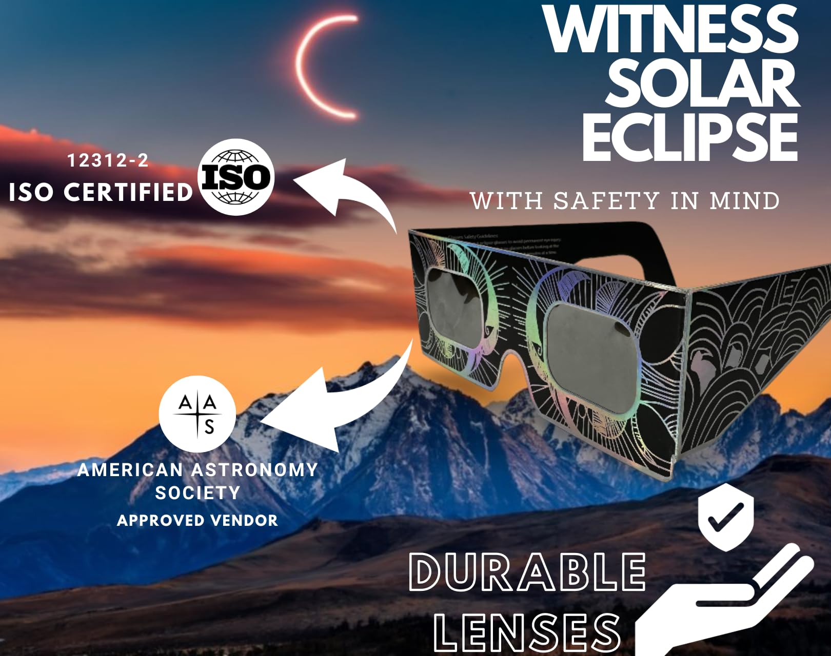 10x Premium Solar Eclipse Viewing Glasses - Safe, Certified, Durable Paper Frames - Pack of 10 - Perfect for Astro Enthusiasts and Outdoor Events