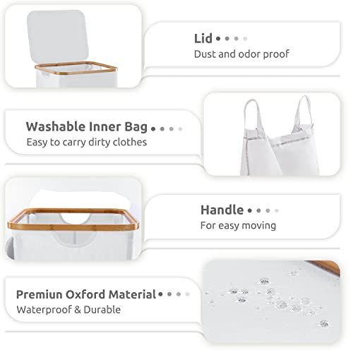 100L Large Laundry Hamper with Lid and Liner Bag, 27.6" Tall Laundry Basket with Handle, Waterproof and Collapsible Cloth Hamper for Bedroom and Bathroom, White