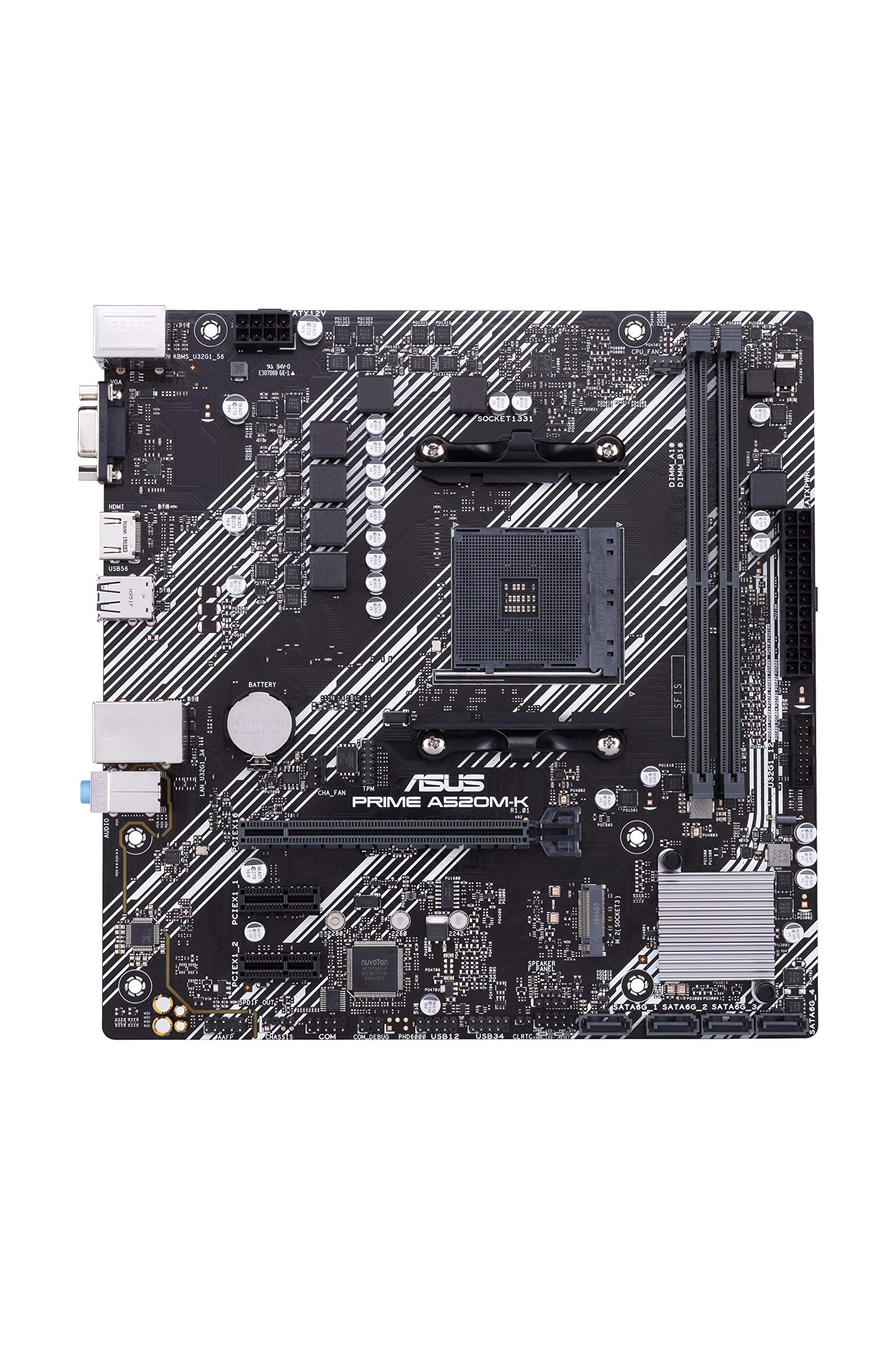 ASUS PRIME A520M-K AMD AM4 (3rd Gen Ryzen) Micro-ATX motherboard (ECC memory, M.2 support, 1Gb Ethernet, M.2, USB 3.2 Gen 1 Type-A,HDMI 2.1 4K@60Hz, D-Sub)