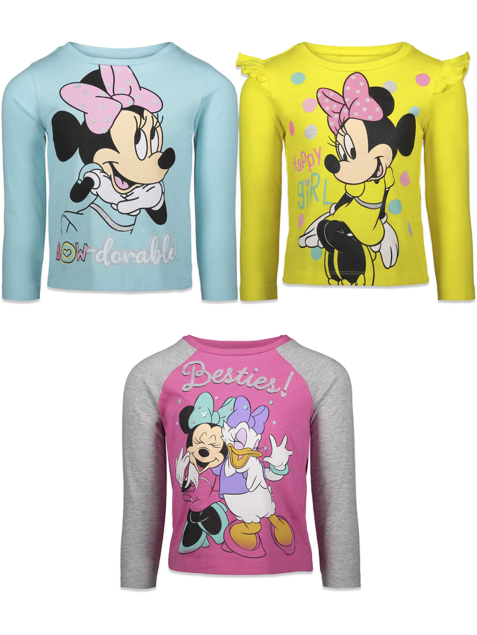 Disney Minnie Mouse Daisy Duck Infant Baby Girls 3 Pack T-Shirts Pink/Yellow/Blue 18 Months