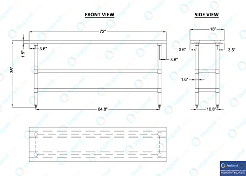 72" Long X 18" Deep Stainless Steel Work Table with 2 Shelves | Metal Food Prep Station | Commercial & Residential NSF Utility Table