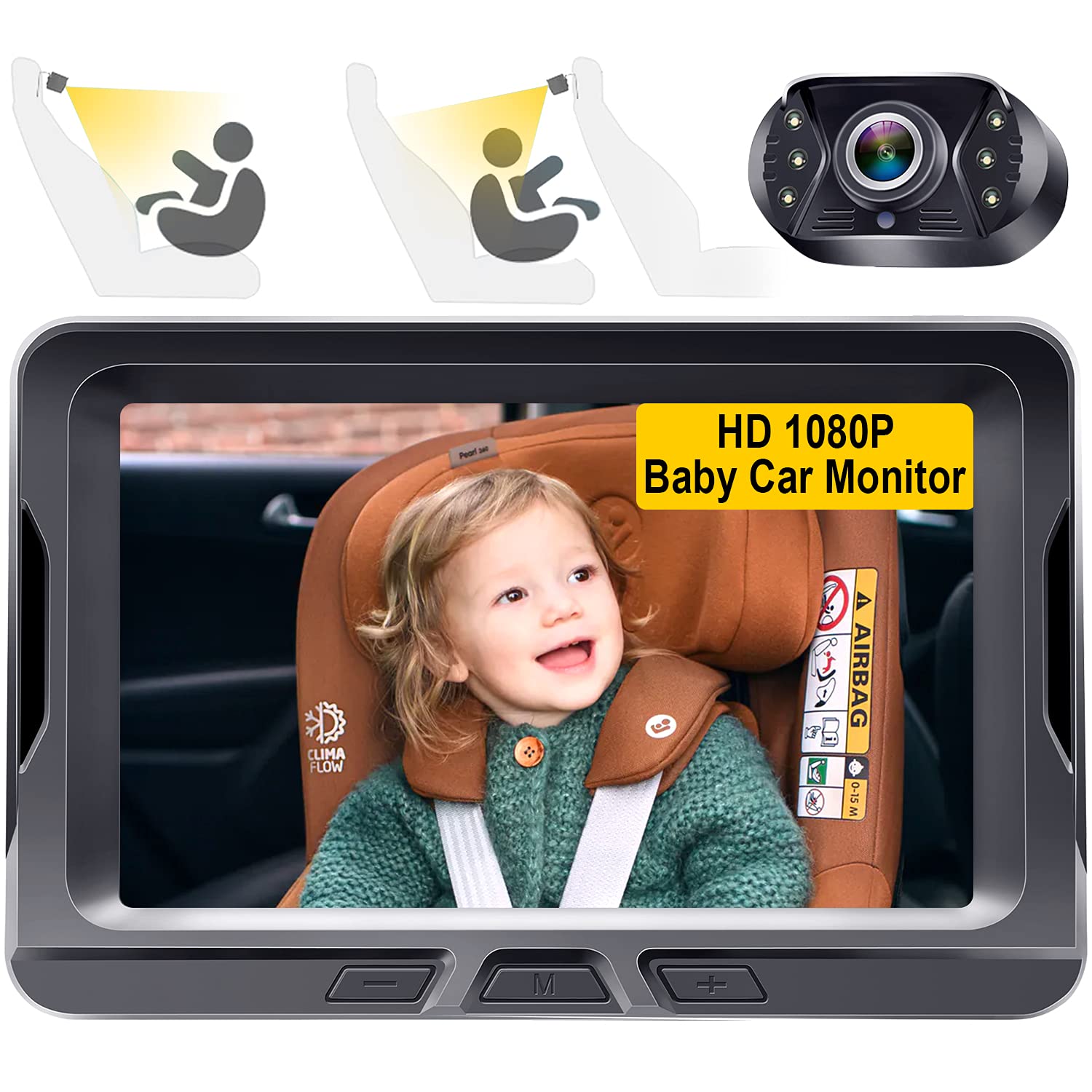 Baby Car Mirror,AHD 1080P Baby Car Camera with 5'' Monitor System for Car Back Seat Full View Infant,Powerful IR Night Vision Aimed at Baby-Easily to Observe Baby's Behavior Movement-LK13