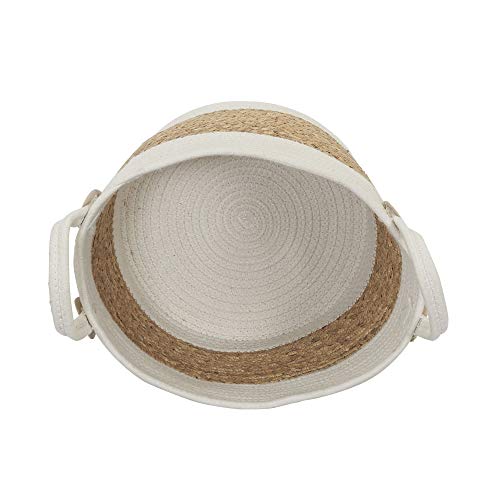 Household Essentials White and Brown Woven Cotton Rope and Hyacinth Basket