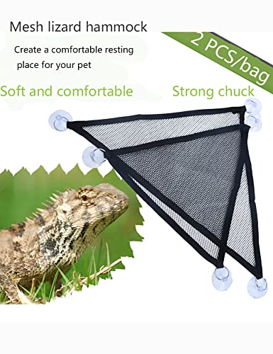2 Pack(Small) Bearded Dragon Lizards Hammock Triangle Shape with Strong Suction Cup Reptile Hammock Decor Accessories Suitable for Large & Small Geckos, Chameleon or Lizards