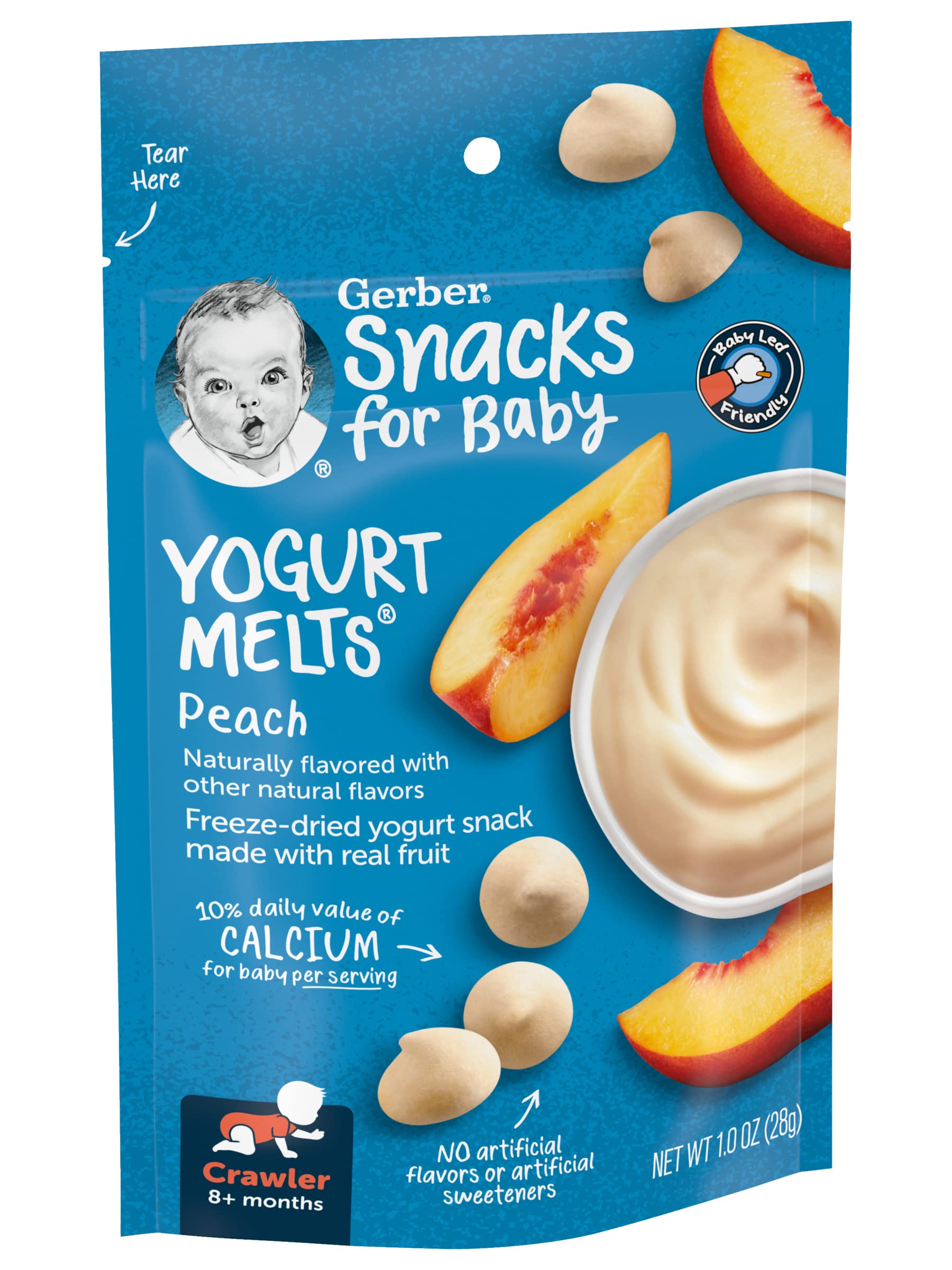 Gerber Snacks for Baby Yogurt Melts, Peach, Freeze-Dried Yogurt Snack Made with Real Yogurt & Fruit, Baby Snack for Crawlers, 1 Ounce Pouch (Pack of 2)