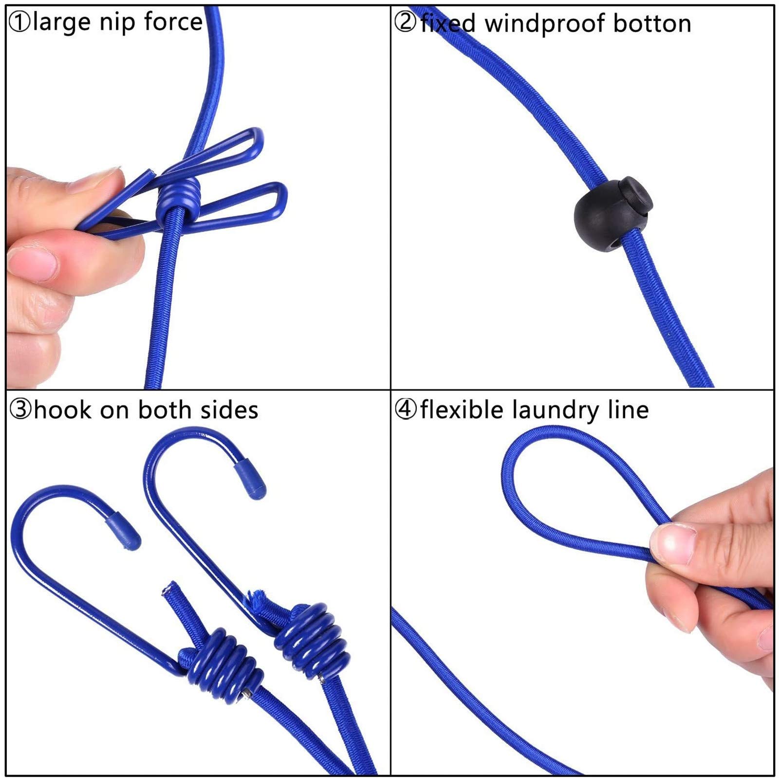 11 Feet Blue Windproof Clothesline with 12 Blue Clips, Adjustable Clothes Line for Home, Travel and Outdoor Hanging Clothes (Blue)