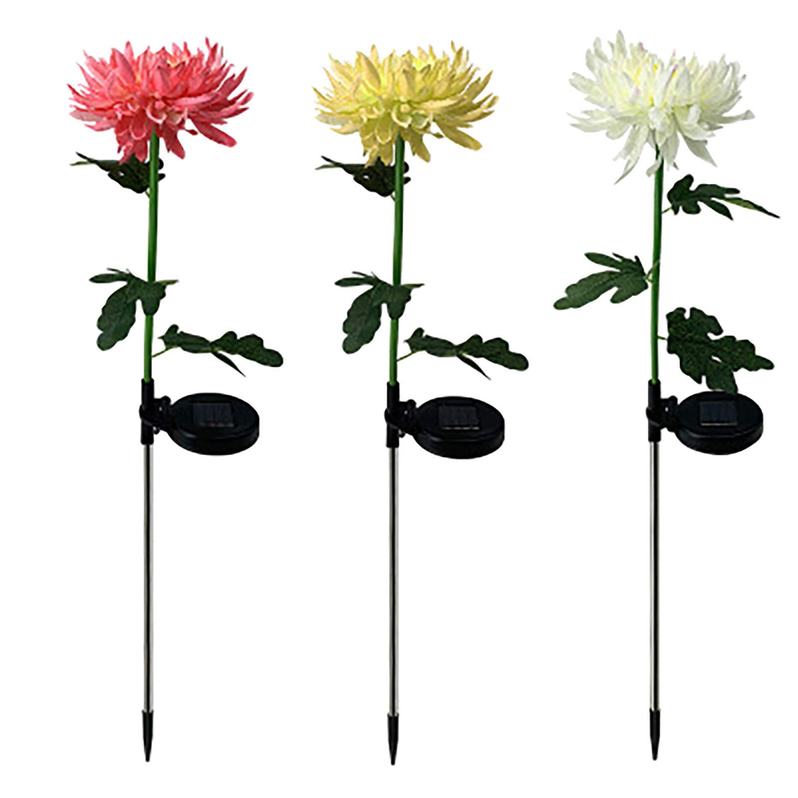 3PCS Outdoor Solar Garden Lights,Spring Artificial Chrysanthemum Waterproof Solar Light LED Lamp, Outdoor Garden Simulation Flower Lawn Lights Home Garden Decor