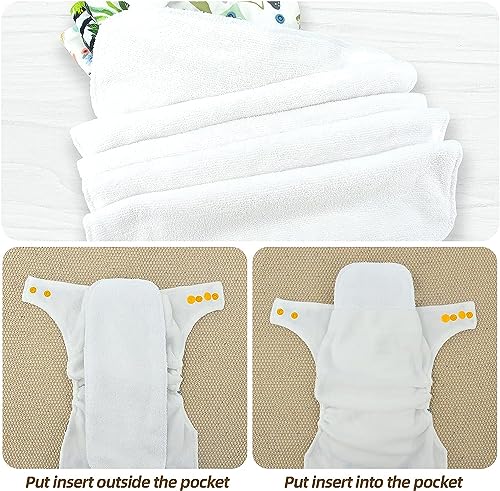 Baby Cloth Diapers One Size Adjustable Washable Reusable Pocket Diapers for Baby Girls and Boys 5 Packs +5 Microfiber Inserts (Yellow Orange)