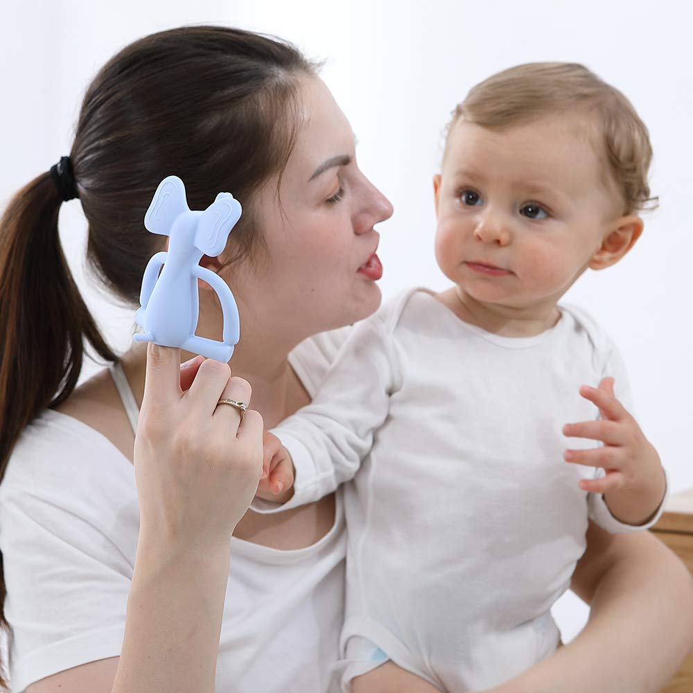AnjeeIOT Baby Teething Toys, Food Grade Liquid Silicone Baby Teether (Blue)