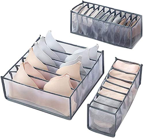 Underwear Organizer Drawer Divider 3 Set, Closet Socks Bra Organizer 6&7&11 Cell Collapsible Cabinet Storage Boxes for Lingerie, Panties , Lingerie, Stockings, Scarves, Ties