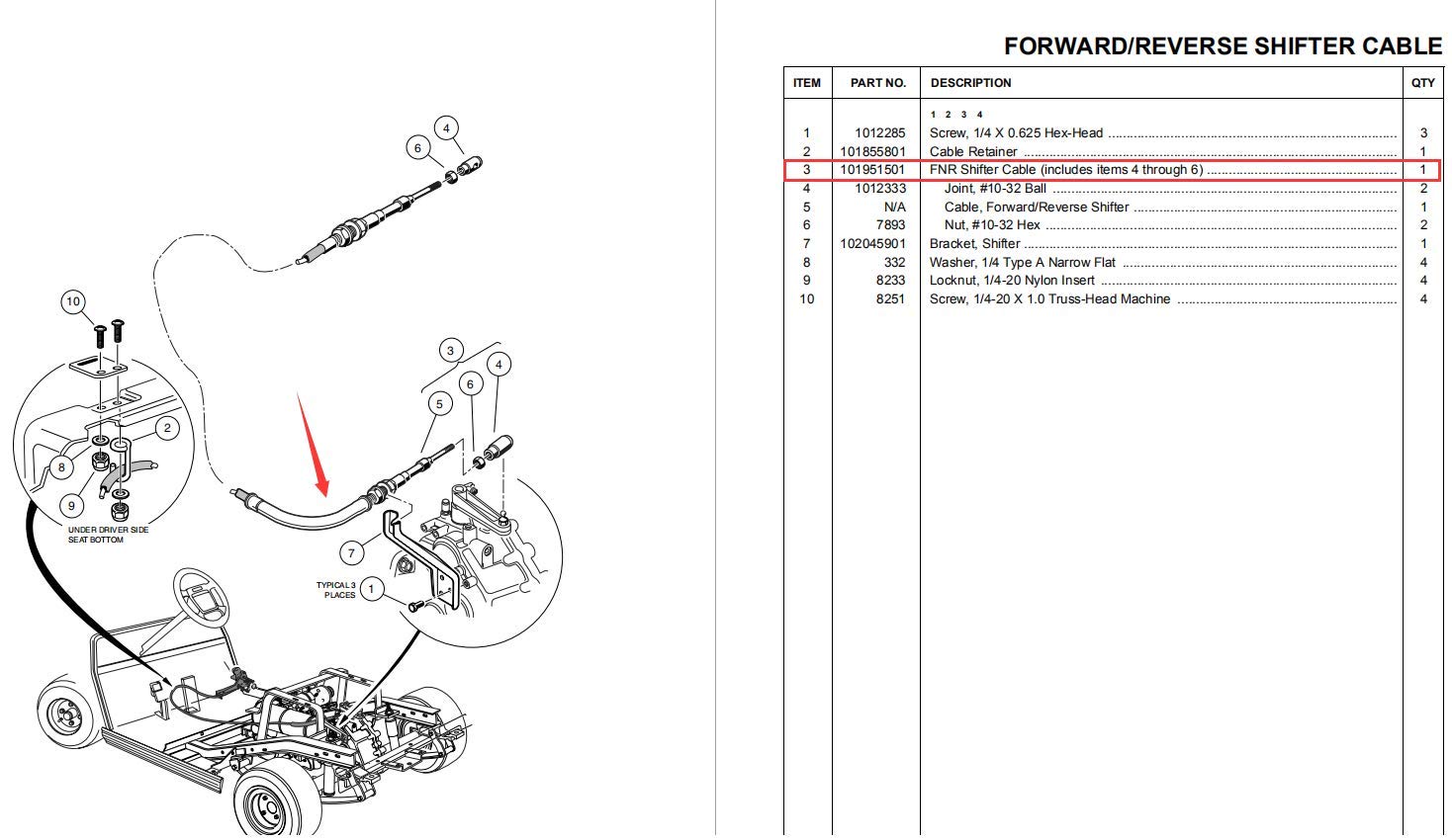 10L0L Golf Cart Forward/Reverse Transmission Shift Cable for Club Car DS 1998 up,Replaces OEM#101951501,103379501, 68.5″Long